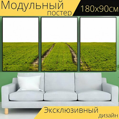 Модульный постер "Трава, зеленый, сельское хозяйство" 180 x 90 см. для интерьера