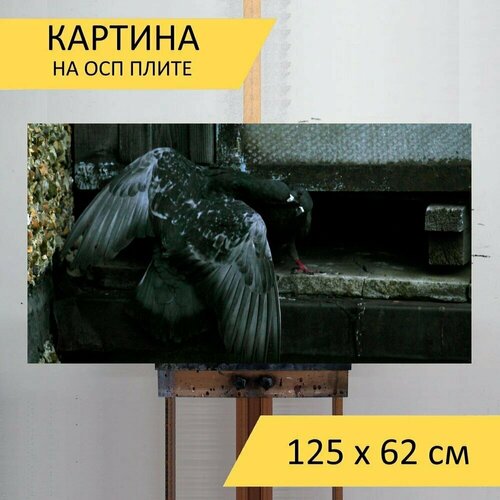 Картина на ОСП 125х62 см. "Голуби, крылья, голубь" горизонтальная, для интерьера, с креплениями