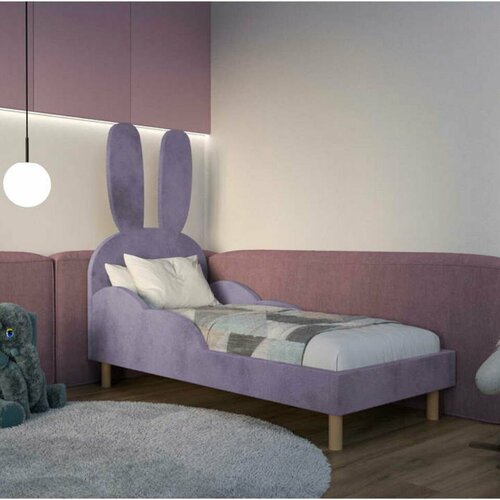 Детская кровать мягкая с ушками и бортиками 90x190 Банни цвет Фиолетовый