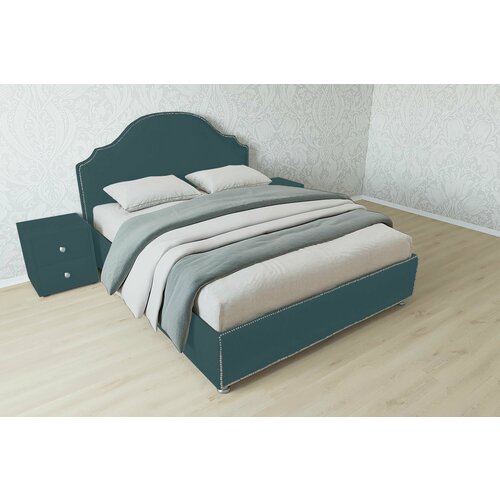 Двуспальная кровать Мария 160x200 с подъемным механизмом и с коробом для белья велюр бирюзовый ножки 5 см
