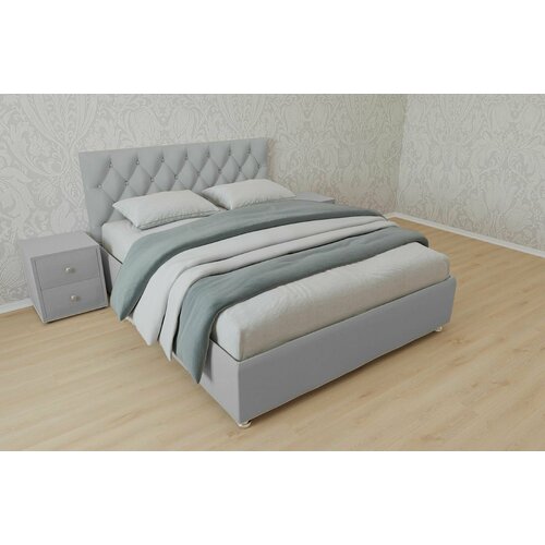 Двуспальная кровать Версаль 140x200 с подъемным механизмом и с коробом для белья велюр серый ножки 5 см