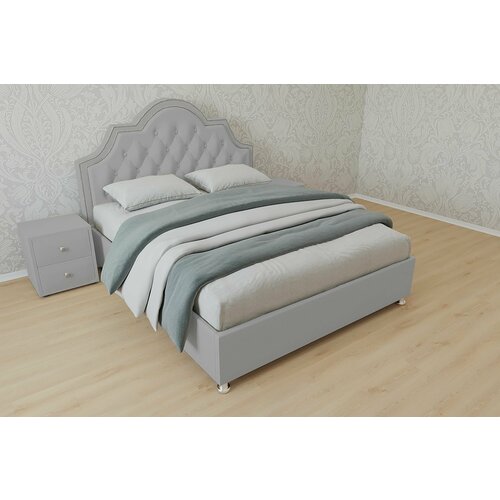 Двуспальная кровать Мирабель 160x200 с подъемным механизмом и с коробом для белья велюр серый ножки 13 см хром