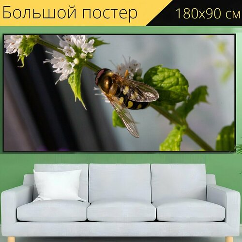Большой постер "Пчела, насекомое, опыление" 180 x 90 см. для интерьера