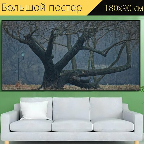 Большой постер "Дерево, прогулка, парк" 180 x 90 см. для интерьера