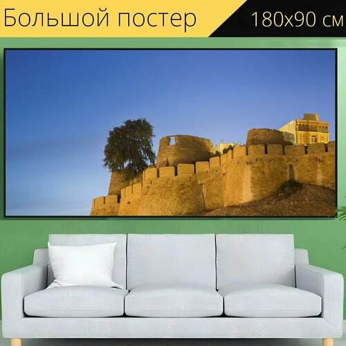 Большой постер "Замок, крепость, строительство" 180 x 90 см. для интерьера