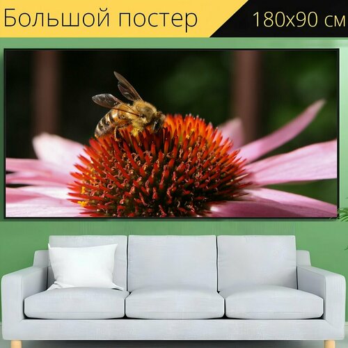 Большой постер "Пчела, пчелы, крыло" 180 x 90 см. для интерьера