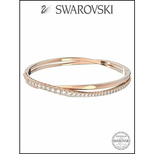 Жесткий браслет SWAROVSKI, кристаллы Swarovski, размер 17 см, размер M, диаметр 5.8 см, золотистый