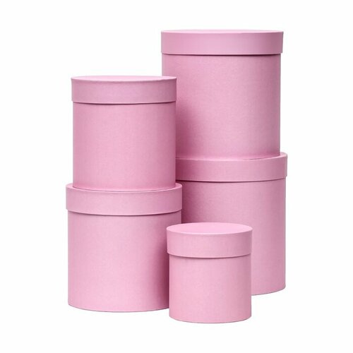 Набор коробок 5 в 1 шляпные, тускло-аморантно розовый, 25х25, 23х23, 22х22, 19х19, 15х15 см