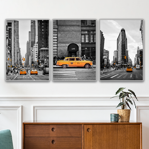 Постеры для интерьера на стену "Нью-Йорк", набор из 3-х плакатов, размер А3 (29,7*42 см), без рам /black and white New York