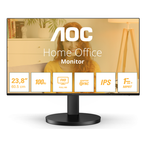 Монитор AOC 23.8" 1920х1080, WLED, 16:9, IPS, 250cd, 1300:1, 20M:1, 4ms, 178/178, VGA, HDMI, 100Hz, Speakers, Tilt, Внутр, VESA, Black, 3y