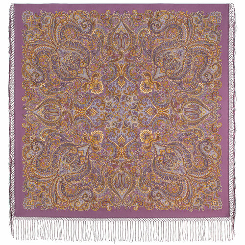 Платок Павловопосадская платочная мануфактура,135х135 см, коричневый, фиолетовый