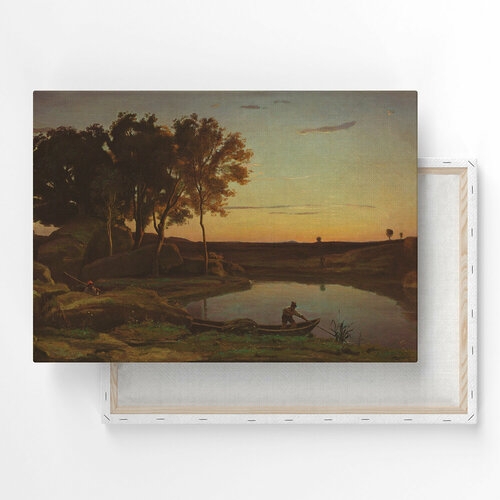 Картина на холсте, репродукция / Landscape with Lake and Boatman / Камиль Коро / Размер 40 x 53 см