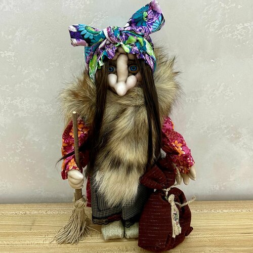 Кукла-оберег ручной работы Баба Яга с мешком благополучия, добра и счастья 50 см
