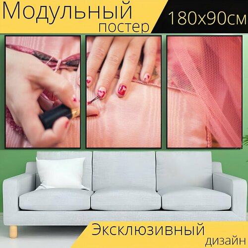 Модульный постер "Красить ногти, лак для ногтей, сердца" 180 x 90 см. для интерьера