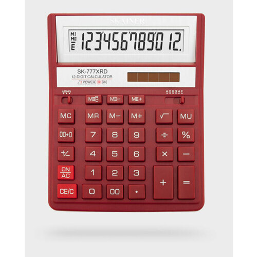 Калькулятор 12 разр. Skainer настольный проф. двойное питание, красный (аналог SDC-888X)