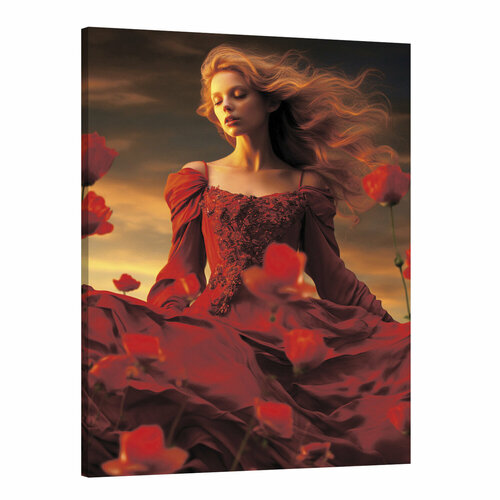 Интерьерная картина 50х70 "Ведьма с красным цветком"