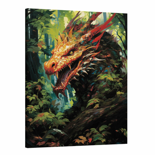 Интерьерная картина 50х70 "Деревянный дракон: покоритель ночных снов"