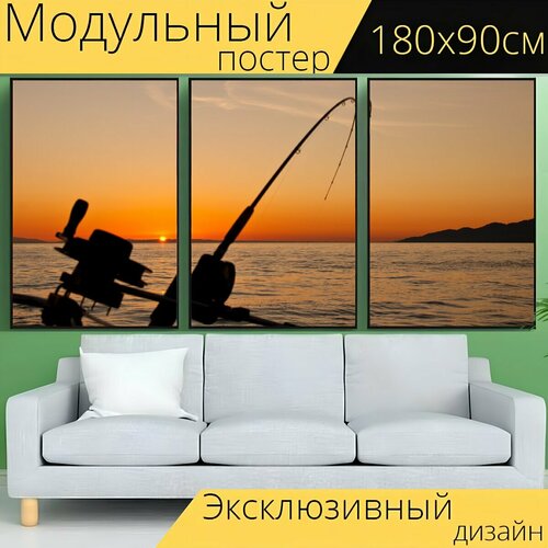 Модульный постер "Морской черт, рыбалка, лодка" 180 x 90 см. для интерьера