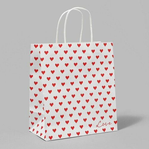 Дарите Счастье Пакет подарочный крафтовый, упаковка, «Сердца», 22 х 25 х 12 см