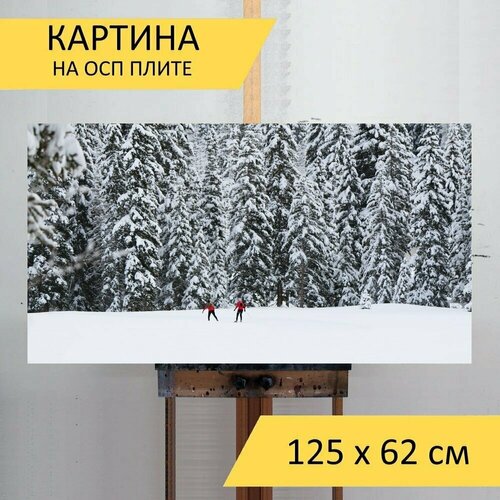 Картина на ОСП 125х62 см. "Снег, зима, гора" горизонтальная, для интерьера, с креплениями
