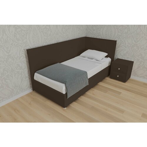 Односпальная кровать Сеул 120x200 с подъемным механизмом и с коробом для белья велюр коричневый без ножек угол левый