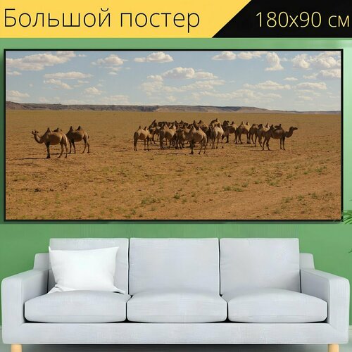 Большой постер "Природа, верблюд, пустыня" 180 x 90 см. для интерьера