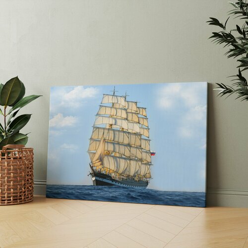 Картина на холсте (крузенштерн парусник модель барк фрегат суда) 20x30 см/для интерьера/в комнату/на стену/в подарок