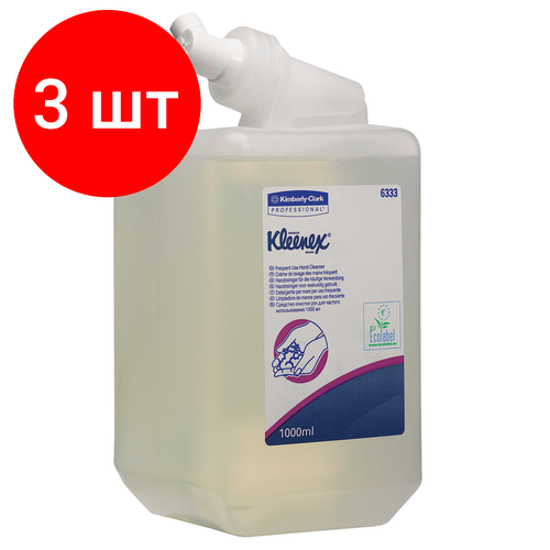 Комплект 3 шт, Картридж с жидким мылом одноразовый KIMBERLY-CLARK Kleenex, 1 л, прозрачный, диспенсер 601541, АРТ. 6333