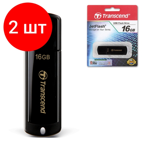 Комплект 2 шт, Флеш-диск 16 GB, TRANSCEND Jet Flash 350, USB 2.0, черный, TS16GJF350