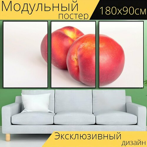 Модульный постер "Персики, нектарины, фрукты" 180 x 90 см. для интерьера