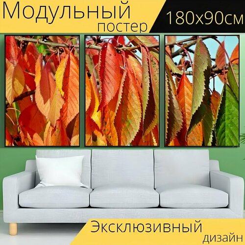 Модульный постер "Листья, вишня, красочные" 180 x 90 см. для интерьера