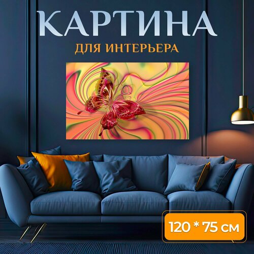 Картина на холсте "Расположение, бабочка, эстетика" на подрамнике 120х75 см. для интерьера