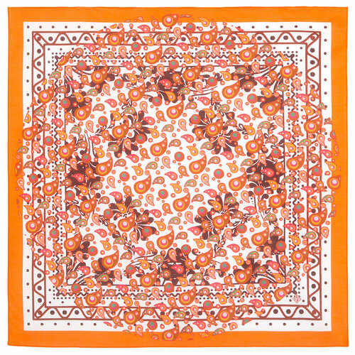 Платок Павловопосадская платочная мануфактура,70х70 см, оранжевый, коричневый