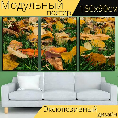 Модульный постер "Листья, осень, красочный" 180 x 90 см. для интерьера