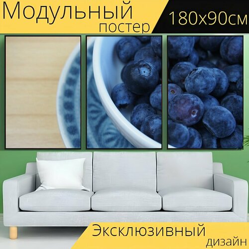 Модульный постер "Черника, фрукты, хизер зеленый" 180 x 90 см. для интерьера