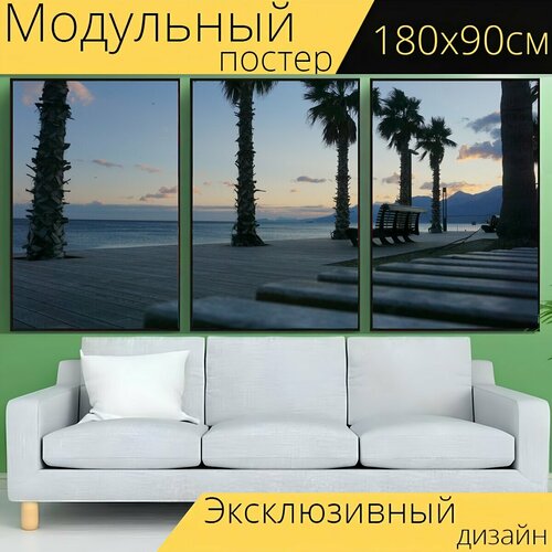 Модульный постер "Пляж, анталья, моря в анталии" 180 x 90 см. для интерьера