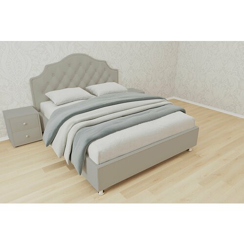 Односпальная кровать Мария с кареткой 80x200 с подъемным механизмом и с коробом для белья велюр бежевый ножки 5 см