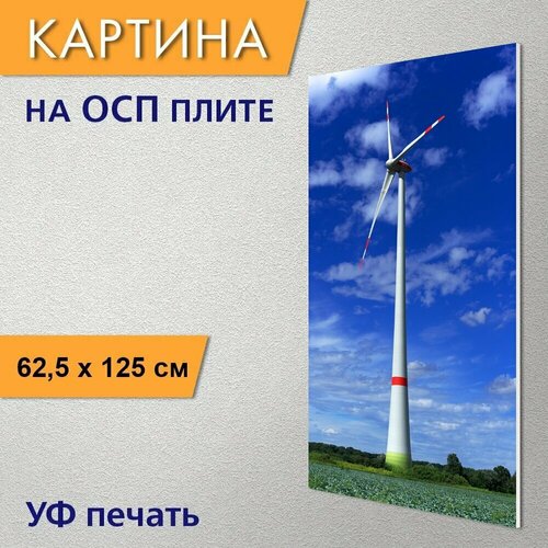 Вертикальная картина на ОСП "Мельница, ветровая энергия, энергия" 62x125 см. для интерьериа