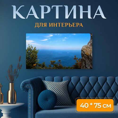 Картина на холсте "Гибралтар, камень, море" на подрамнике 75х40 см. для интерьера