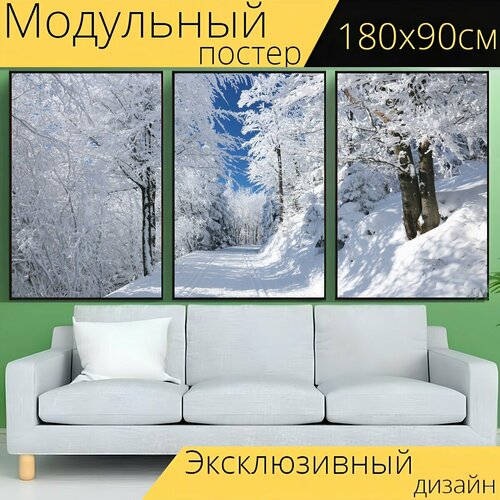 Модульный постер "Способ, зима, снег" 180 x 90 см. для интерьера