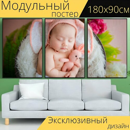 Модульный постер "Новорожденный, камеры, фотография" 180 x 90 см. для интерьера