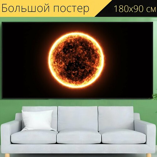 Большой постер "Пространство, солнце, планета" 180 x 90 см. для интерьера