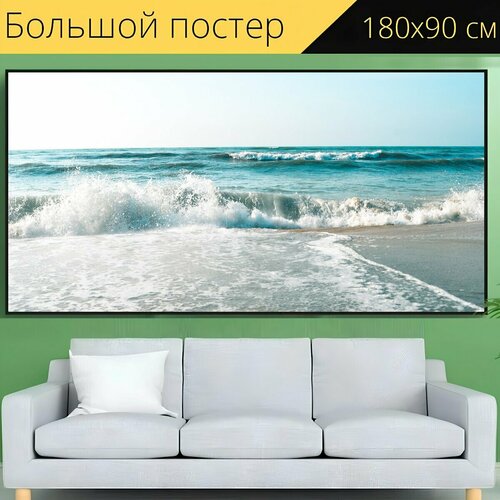 Большой постер "Пляж, море, небо" 180 x 90 см. для интерьера