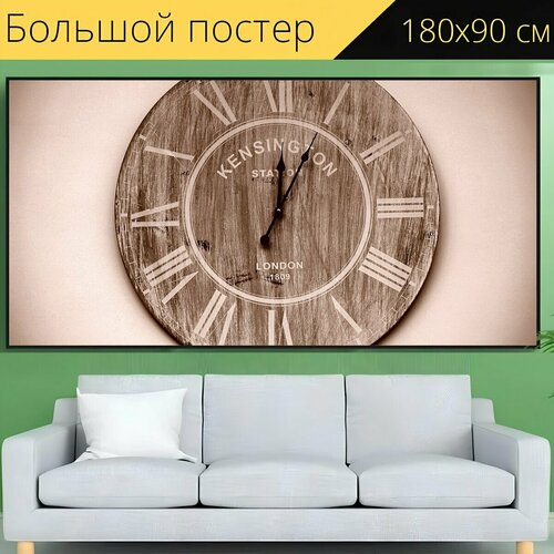 Большой постер "Часы, время, минута" 180 x 90 см. для интерьера