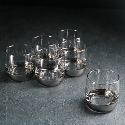 Набор стаканов для виски "Поло", 310 мл, 6 шт, цвет серебро, стеклянные стаканы
