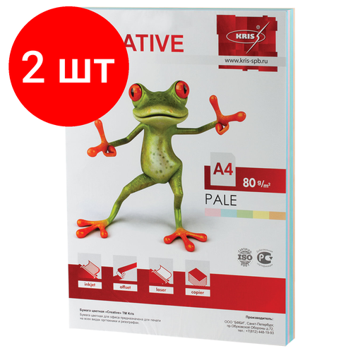 Комплект 2 шт, Бумага цветная CREATIVE color (Креатив) А4, 80 г/м2, 250 л, (5 цветов х 50 листов), микс пастель, БПpr-250r