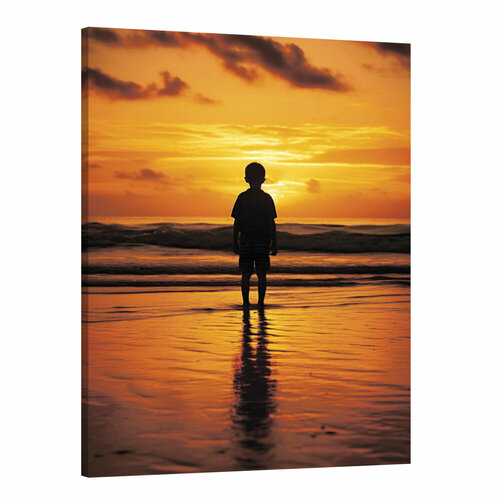 Интерьерная картина 50х70 "Мальчик и его сон: волшебная картина для вечернего настроения"