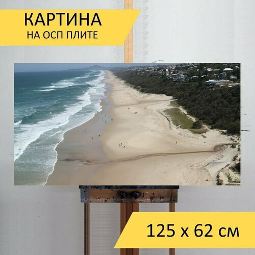 Картина на ОСП 125х62 см. "Океан, пляж, волны" горизонтальная, для интерьера, с креплениями