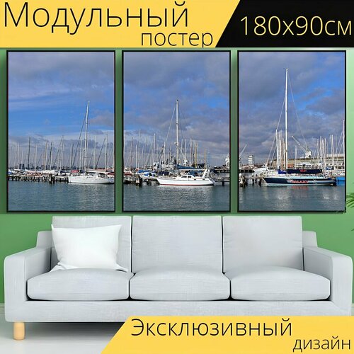 Модульный постер "Лодки, парусники, яхта" 180 x 90 см. для интерьера