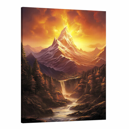 Интерьерная картина 50х70 "Пейзаж горы лес река"
